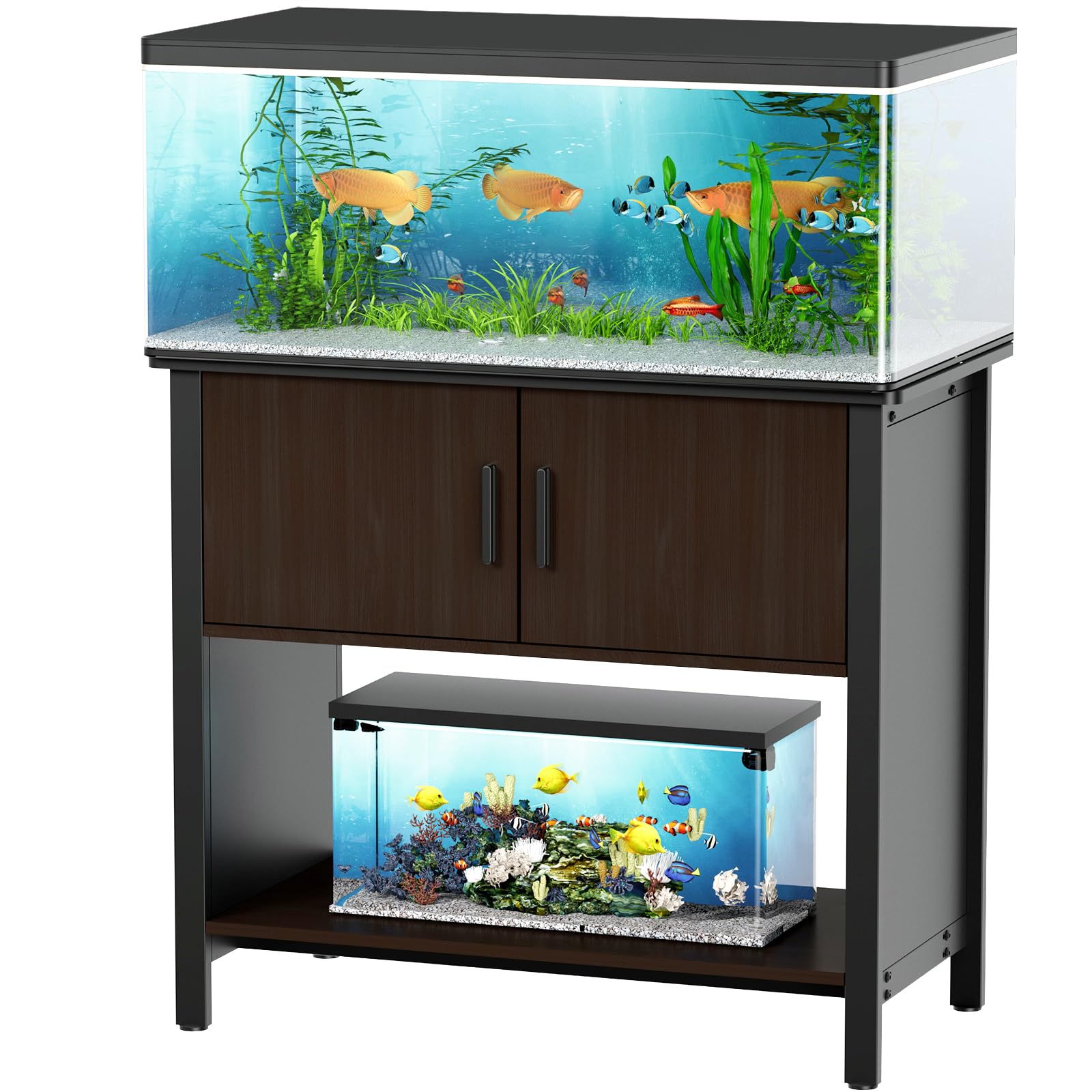 DWALE 40-50 Gallon Fish Tank Stand with Cabinet Accessories Storage,Heavy Duty Metal Frame ,Aquarium Turtle Tank Bearable 900 lbs,36.6" x 18.9" x 31.6"