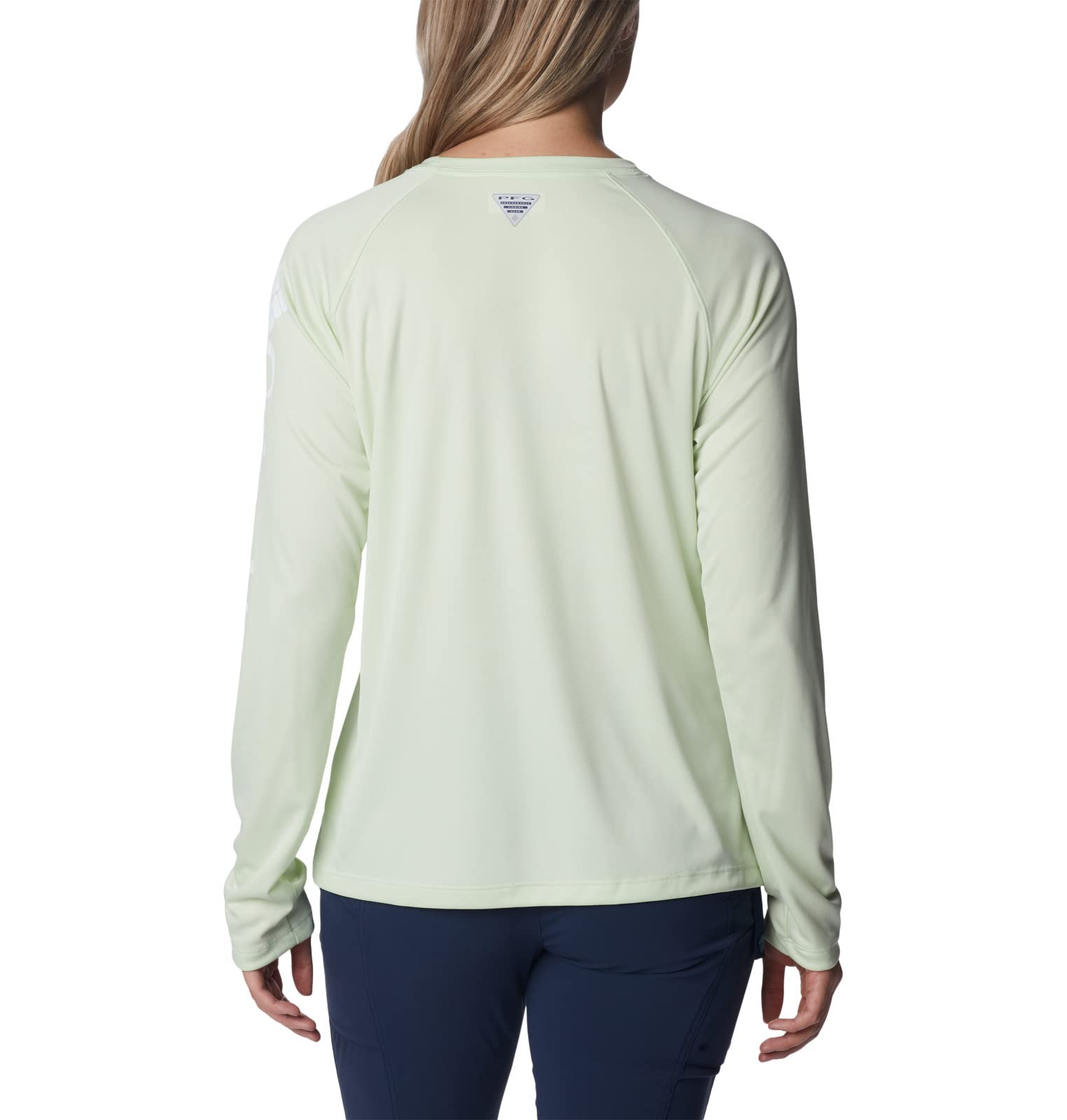 Columbia Women's Plus Size PFG Tidal Tee II Sun Protection Long Sleeve Shirt, Light Lime/White Logo, 2X