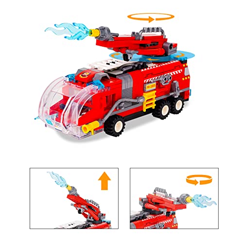 Geniteen 8 in 1 City Fire Truck Building Block, 313 PCS Building Kit Fire Helicopter Toys Building Sets
