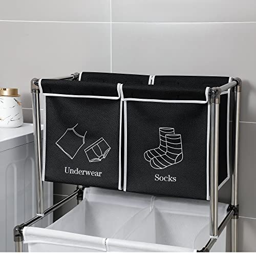 Laundry Hamper 2 Tier Sorter with 4 Removable Bags for Organizing Clothes Lights White Fabric