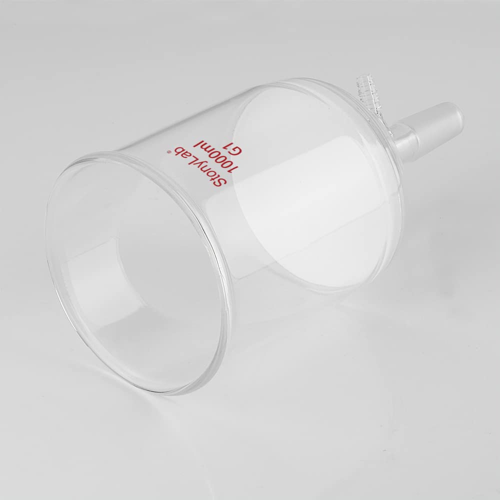 StonyLab Borosilicate Glass Buchner Filtering Funnel with Coarse Frit(G1), 113mm Inner-Diameter, 110mm Depth, with 24/40 Standard Taper Inner Joint and Vacuum Serrated Tubulation (1000ml)