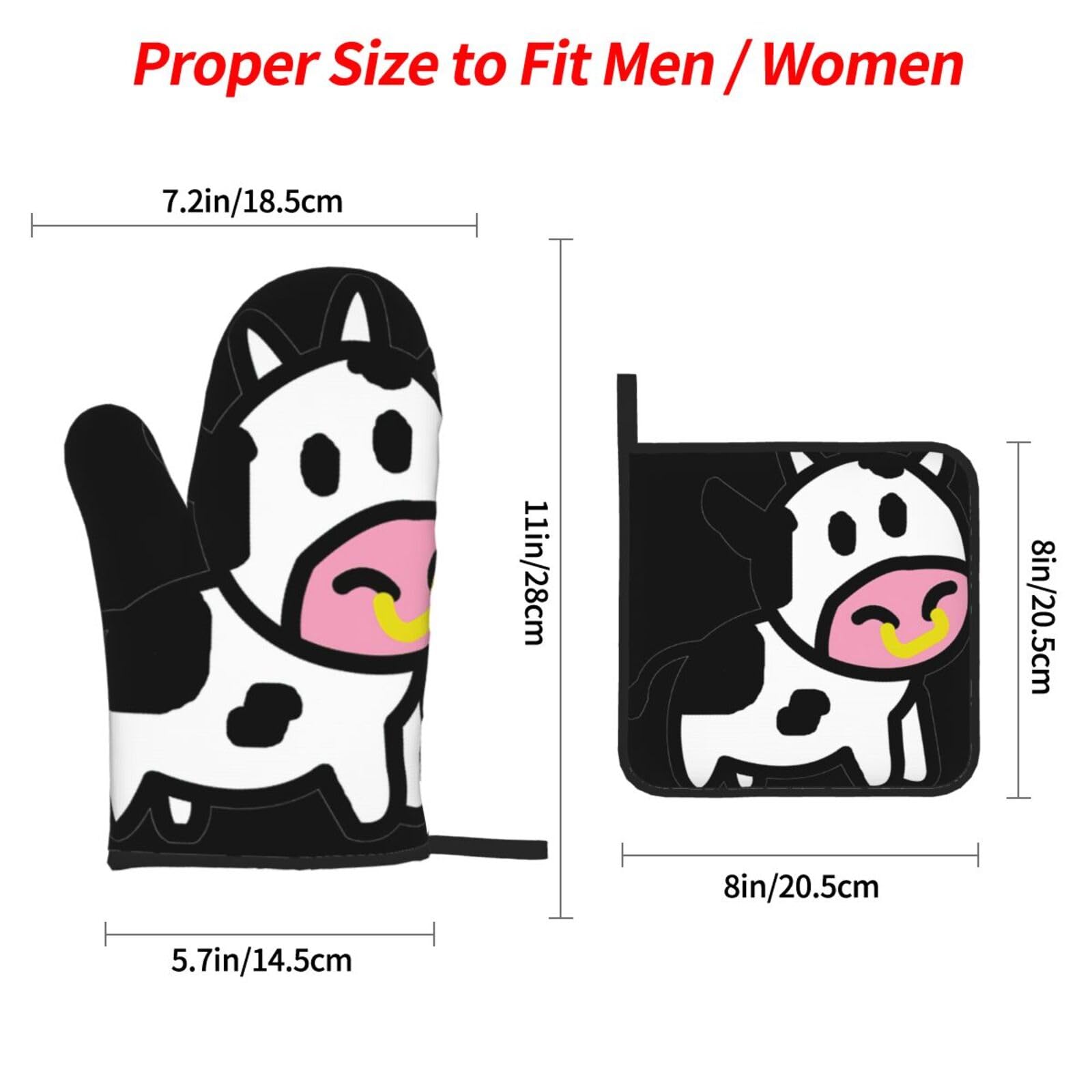 Cute Cow Kitchen Baking 4-Piece Set–Heat Resistant Oven Mitts and Pot Holders Kitchen Hot Pads