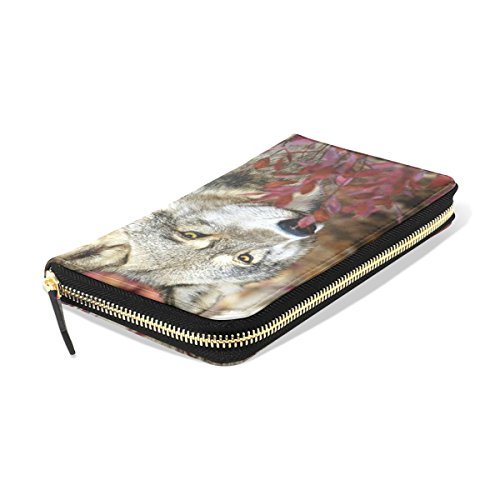 Womens Wolf Pattern Long Wallet & Purse Case Card Holder