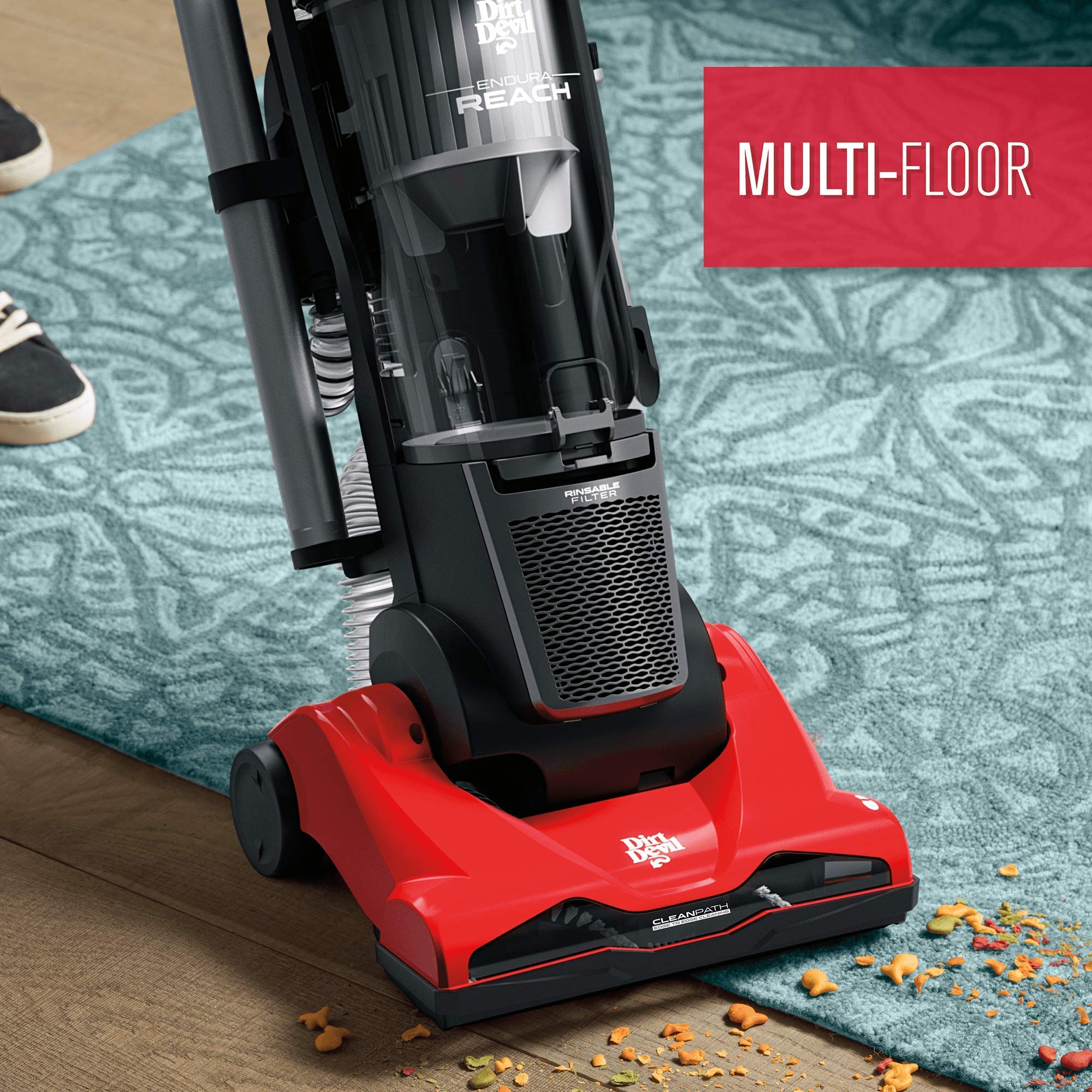 Dirt Devil Endura Reach Upright Vacuum Cleaner, with No Loss of Suction, UD20124, Red (Renewed)
