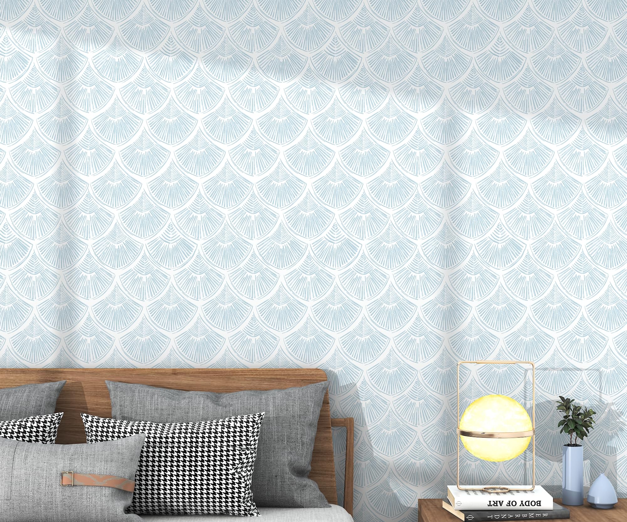 Modern Peel and Stick Wallpaper 17.3''×78.8'' Self Adhesive Wallpaper Blue and White Decorative Contact Paper Boho Removable Wall Paper for Bedroom Waterproof Wallpaper Bathroom Cabinets Decor Vinyl