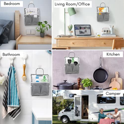 Kanrichu 2pcs Large + 2pcs Small Wall Hanging Storage Bag for Home & Camper (Gray)