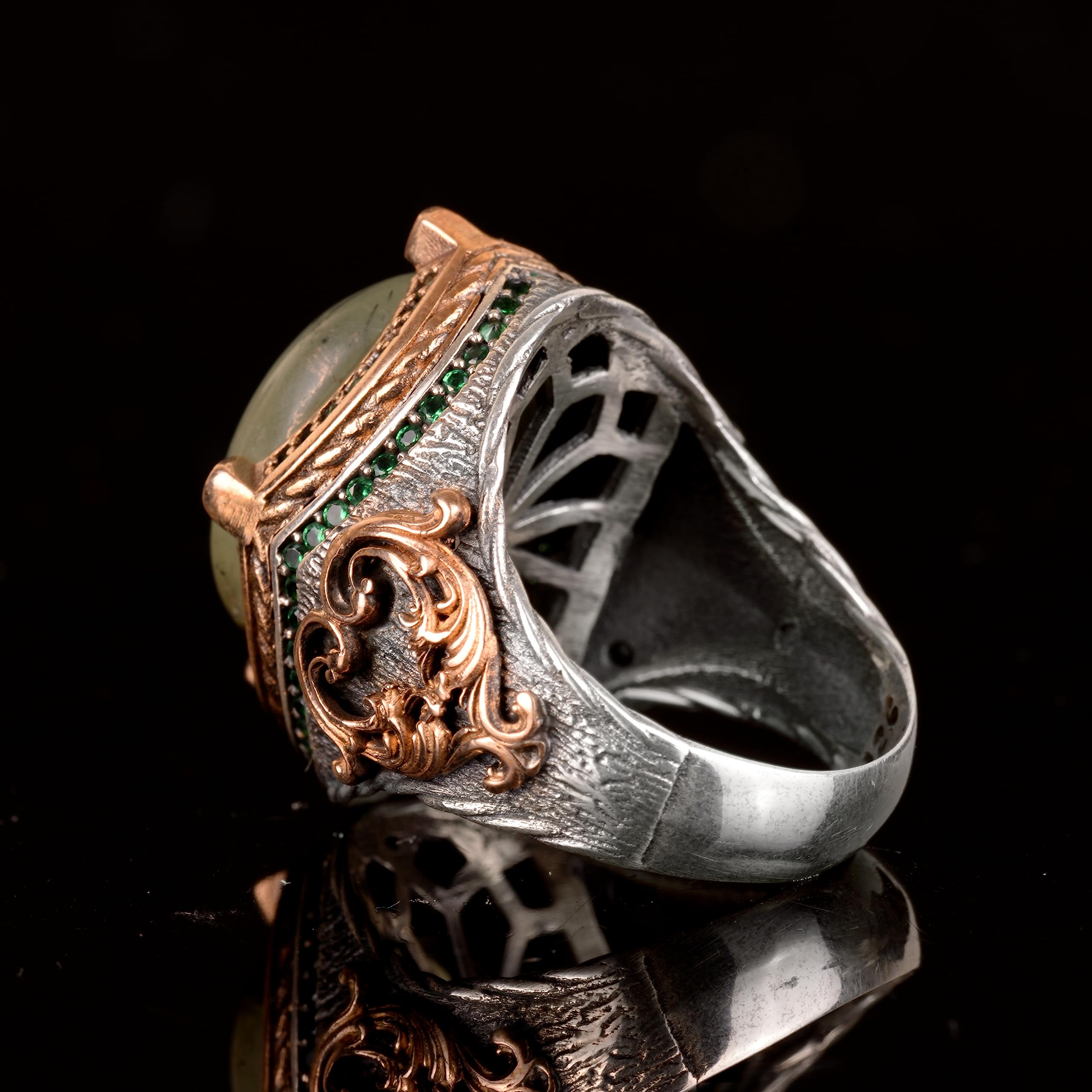 Falcon Jewelry Real Natural Jade Prehnite Gemstone Ring, 21.75 Carat, Jade Ring, 925 Sterling Silver Ring, Handmade Jewelry green