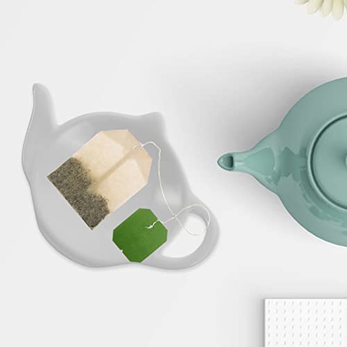 Soy Sauce Dish Jewelry Holder 4Pcs Tea Bag Holder Ceramic Teabag Coaster Teapot Shaped Seasoning Dish for Sauce Dessert (White) Tea Bag Organizer Tea Plates