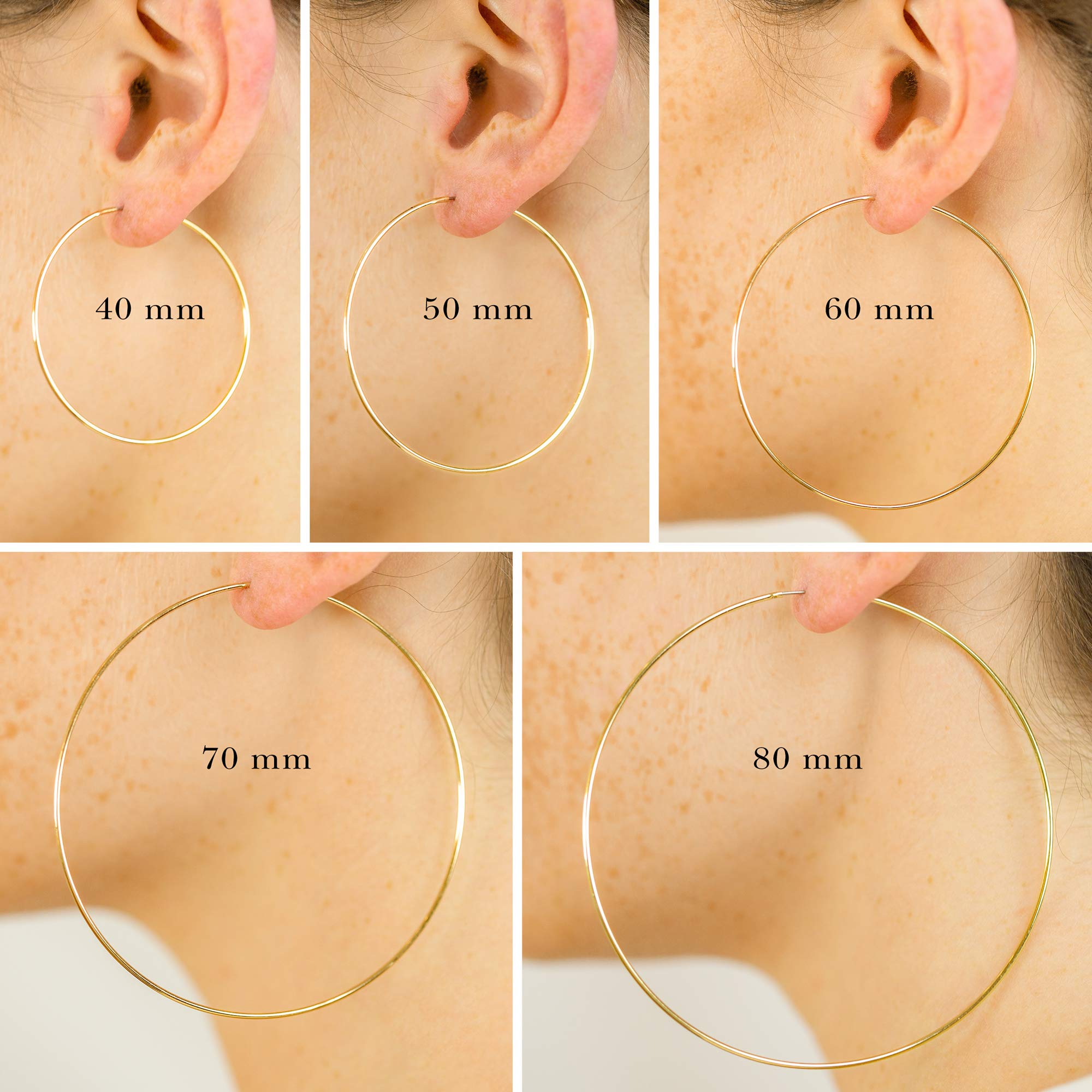 Columbus 14K Gold Plated Thin Endless Hoop Earrings - Lightweight Wire Hoops (Gold, 60)