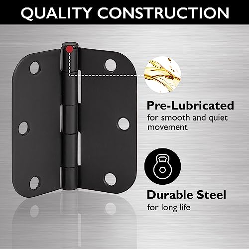Door Hinges for Interior Doors 3-Pack 3-1/2-inch x 3-1/2-inch, Design House 5/8-inch Radius Steel Door Hinge Door Hardware, Matte Black, 188904