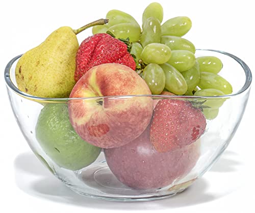 Red Co. Medium 2 Quart Clear Glass Wavy Serving & Mixing Bowl for Salad, Pasta, Desserts, Snacks