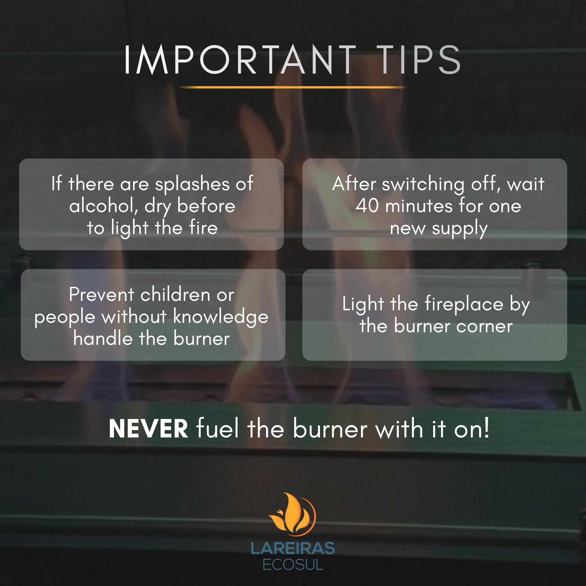 Ecologic Burner Fireplace - Alcohol or Ethanol - Complete, with Burner - Intensity Regulator, Stainless Steel - Built-in Indoor or Outdoor LAREIRAS ECOSUL - 39.37 in