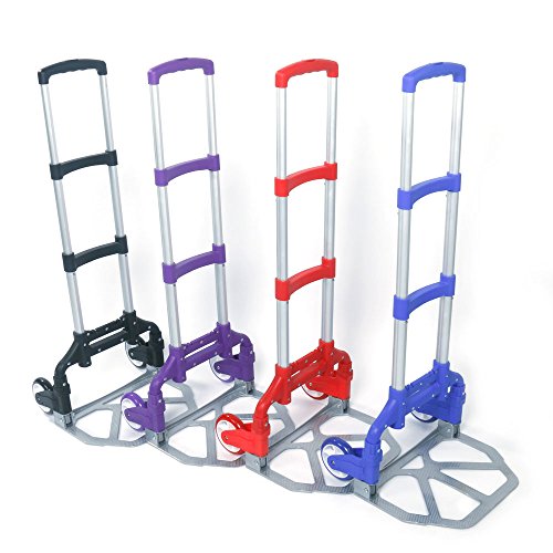 Folding Hand Truck and Dolly Heavy Duty 165lbs Capacity Stair Climbing Cart Portable Aluminum Alloy Hand Cart Ideal for Home, Auto, Office,Travel Use (2 Wheels and Bungee Cord) (Blue)