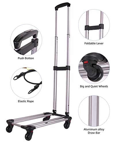 Folding Luggage Cart with 110 Lbs Capacity,Fanwoli 4 Wheels Hand Truck Compact Lightweight,Portable Dolly for Travel,Luggage,Moving, Shopping and Office Use