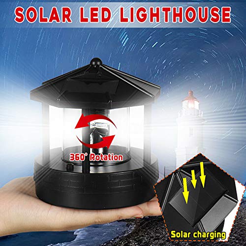 Dheera Solar LED Rotating Lighthouse, Bright LED Patio Decking Garden Rotating Light, Garden Yard Lawn Lamp for Outdoor Home