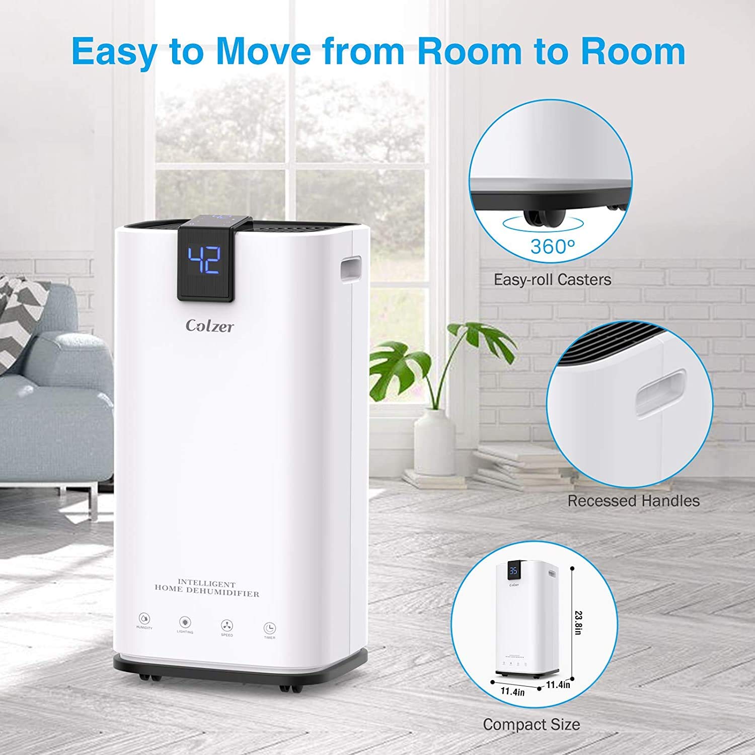 COLZER 70 Pints 4,500 SQ FT Home Dehumidifiers for Basements & Large Rooms, Large Removal Capacity with 7.4-Pint Water Bucket & Continuous Drain Hose for Self-draining