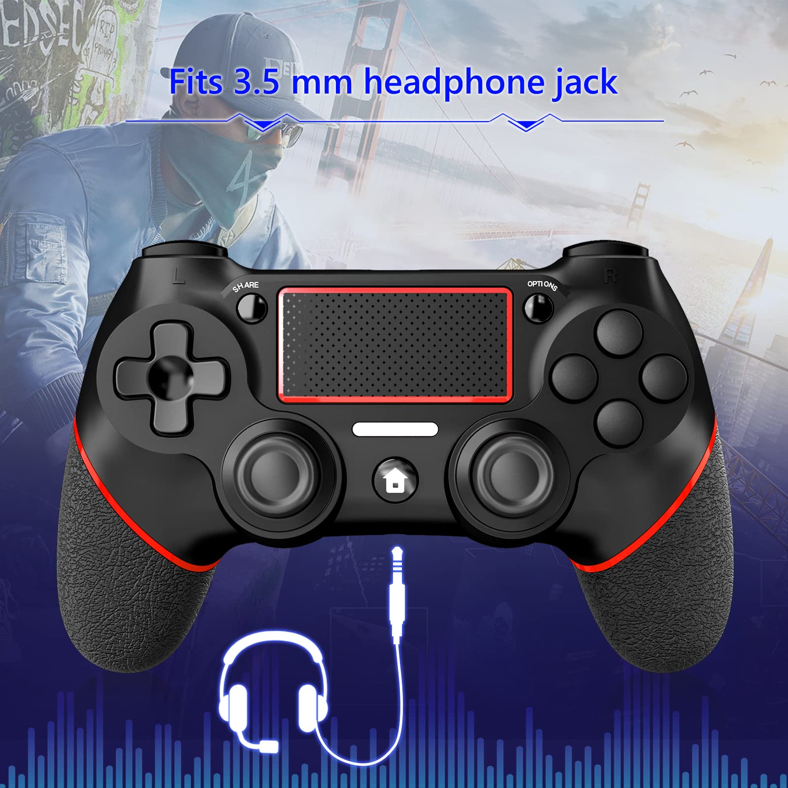 Famido Replacement for PS4 Controller, Compatible with PS4/Pro/Slim, Gamepad/Joystick Intended for Wireless PS4 Controller (red)