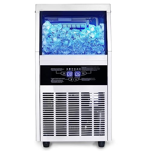 Zomagas Commercial Ice Maker Machine, 80-90LBS/24H Under Counter Ice Maker, Stainless Steel Freestanding Ice Machine with 28LBS Bin, Self-Cleaning, Scoop, Ideal for Home Bar Offices