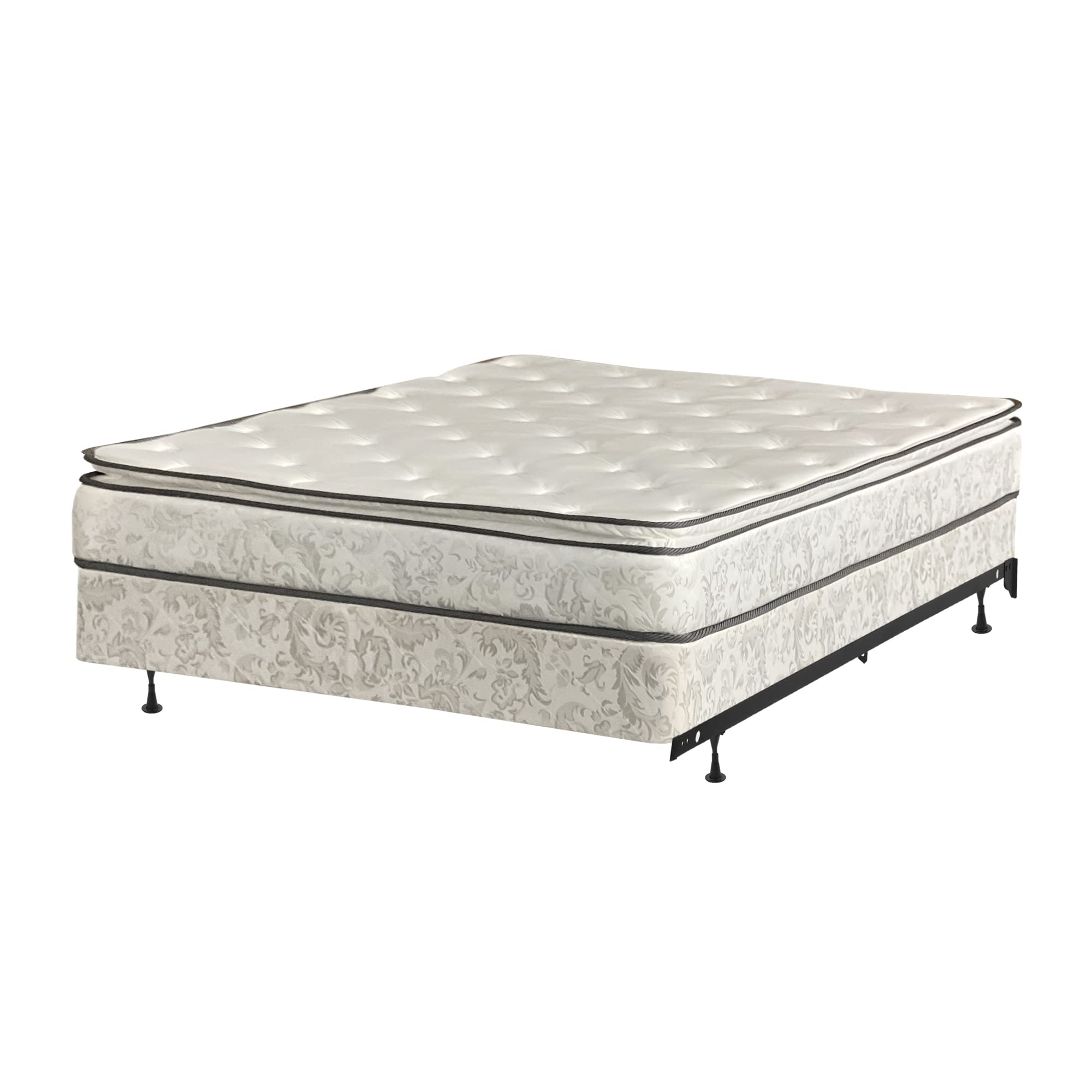 Mattress Comfort Comfort 10-Inch Medium Pillowtop Innerspring Mattress and 8" Wood Traditional Box Spring/Foundation Set with Frame, Queen, Beige