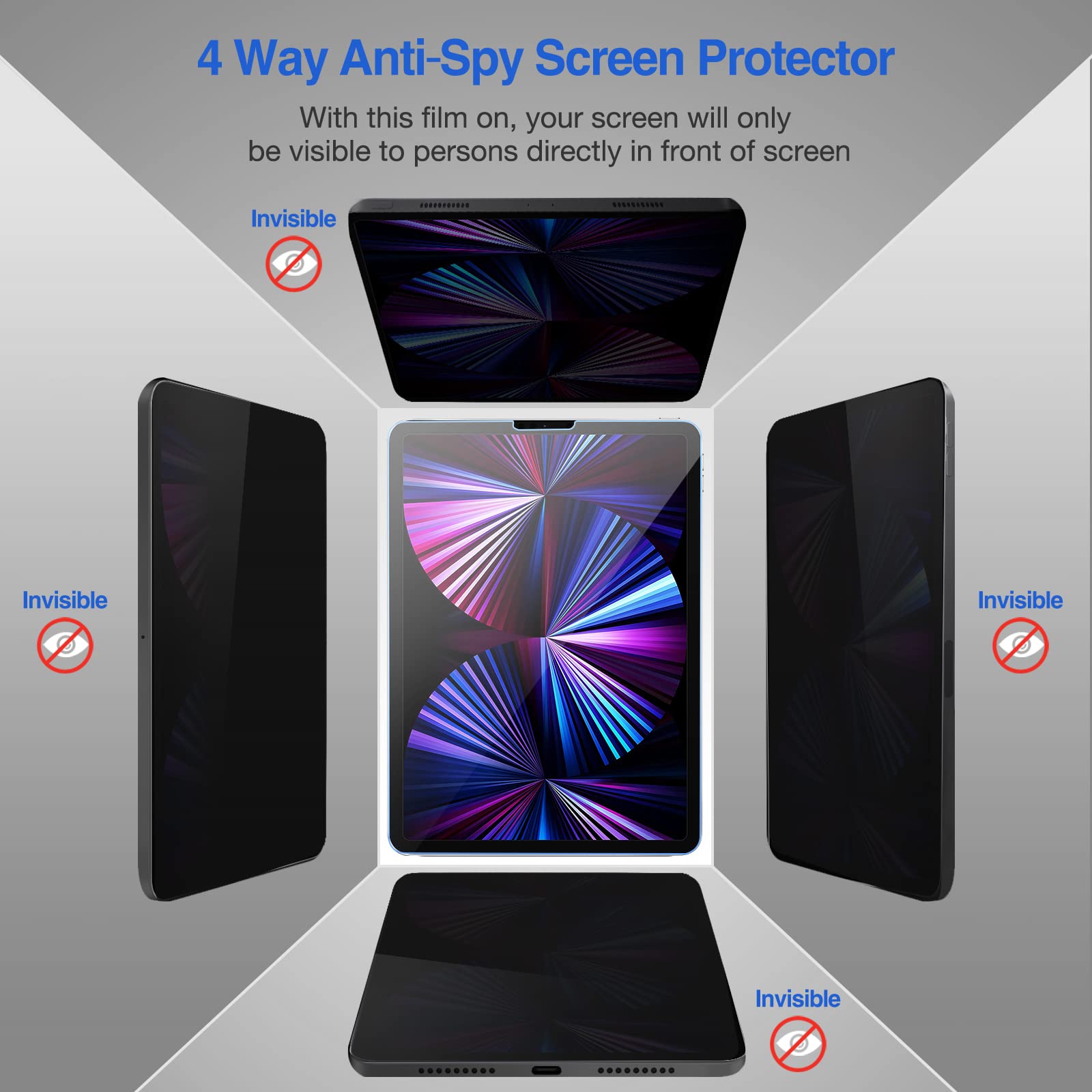 ProCase 4-Way Privacy Screen Protector for iPad Pro 11 4th 2022, 10.9” iPad Air 5/4, iPad Pro 11 3rd 2nd 1st, 360 Degree Tempered Glass Film Guard