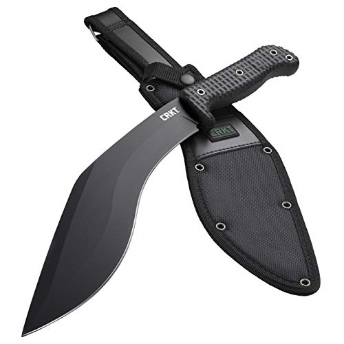 CRKT KUK Fixed Blade Knife: Carbon Steel Knife with Full Tang Kukri Recurved Blade, Injection Molded Handle, and Polyester Sheath 2742