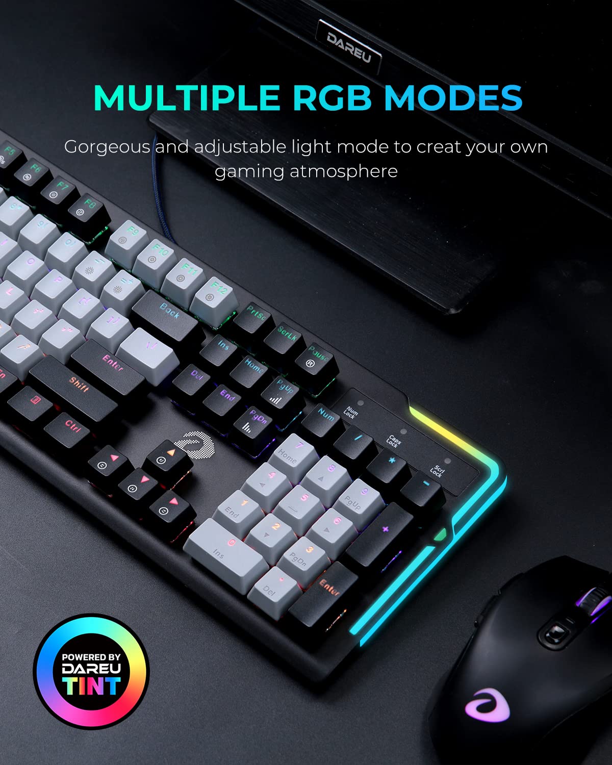 DAREU EK815s Mechanical Gaming Keyboard, Rainbow Blacklit Gaming Mechinical Keyboard with Removable Double-Shot Keycaps, Anti-ghosting, 104 Full Size (Blue Switch)
