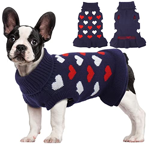 Kuoser Dog Sweater for Small Dogs, Small Dog Sweater for Girl Boy, Small Dog Knitted Sweater, Dog Christmas Sweater Pet Outfit, Cute Dog Sweater Dress Leash Hole for Pomeranian, Maltese (Blue S)