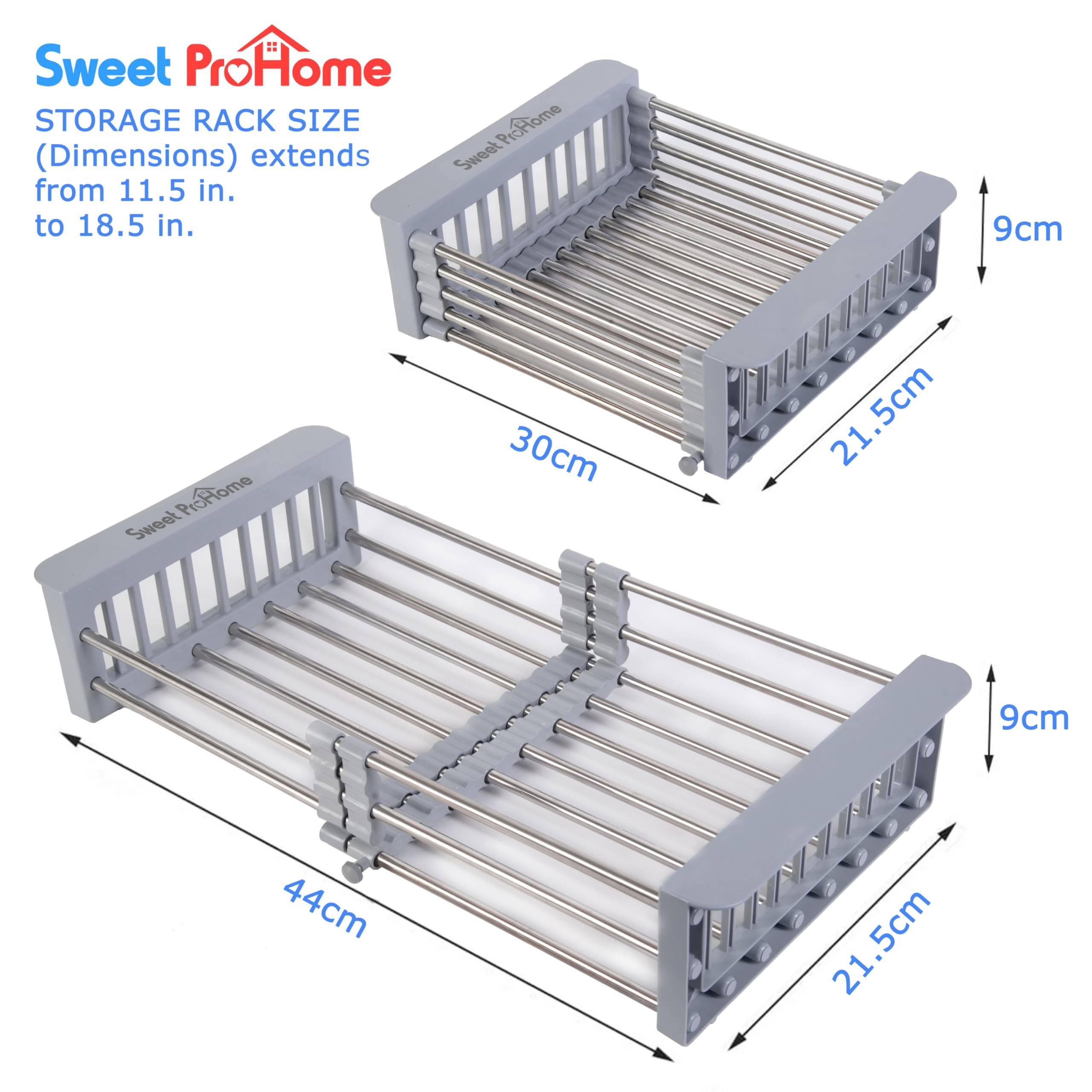 Dish Drying Rack + Handheld Scrubber/2-in-1 Offer/Multipurpose Adjustable Dish Rack + Fruit & Vegetable Strainer/Durable Stainless Steel Over Sink Dish Drying Rack/Drying Rack for Kitchen Sink Basket