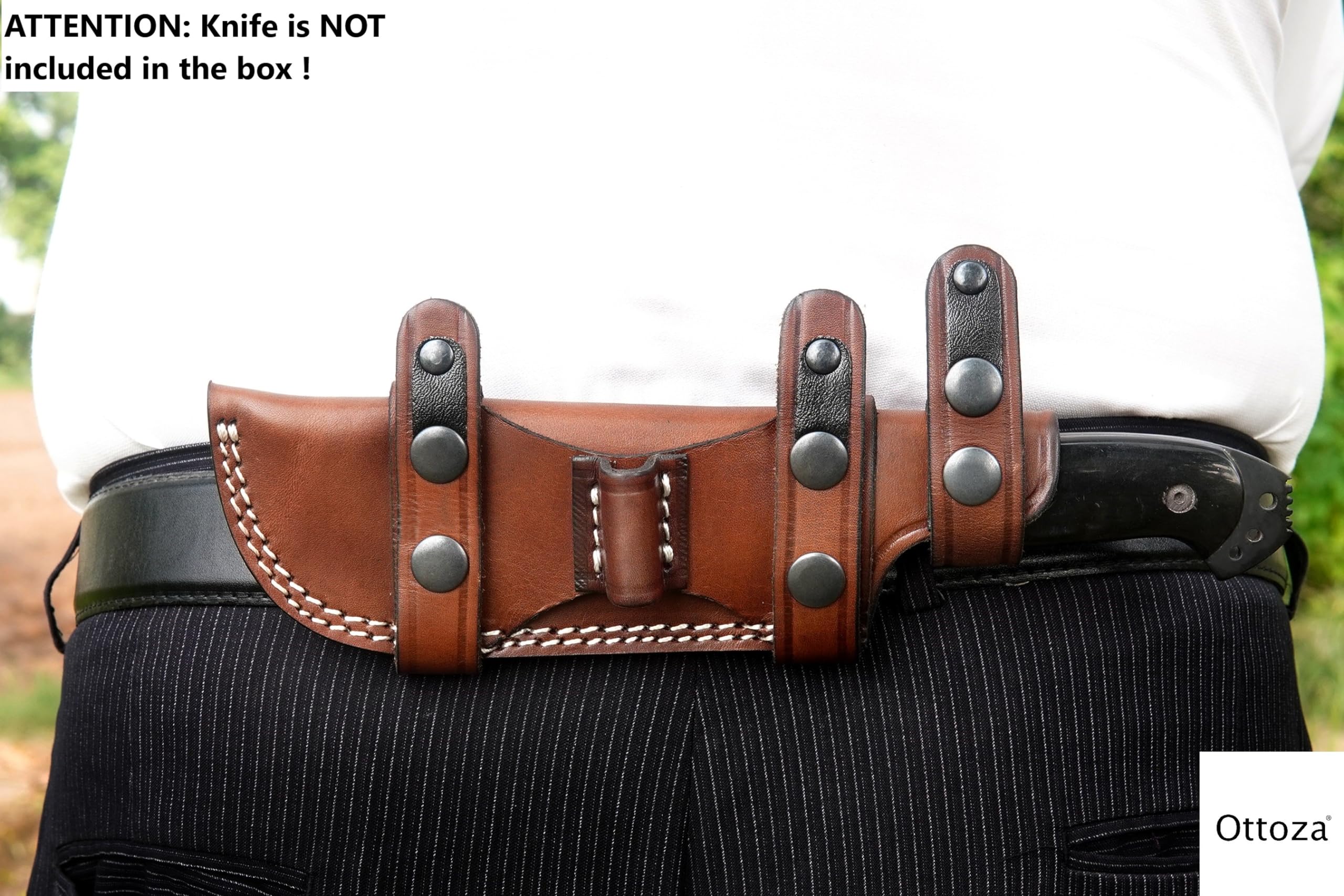 Ottoza TOP GRAIN Leather Knife Sheaths for Fixed Blade Knives, RIGHT HAND Leather Knife Sheath for Belt, Leather Knife Holster Belt Knife Holder, Horizontal Knife Sheath for Belt No:2