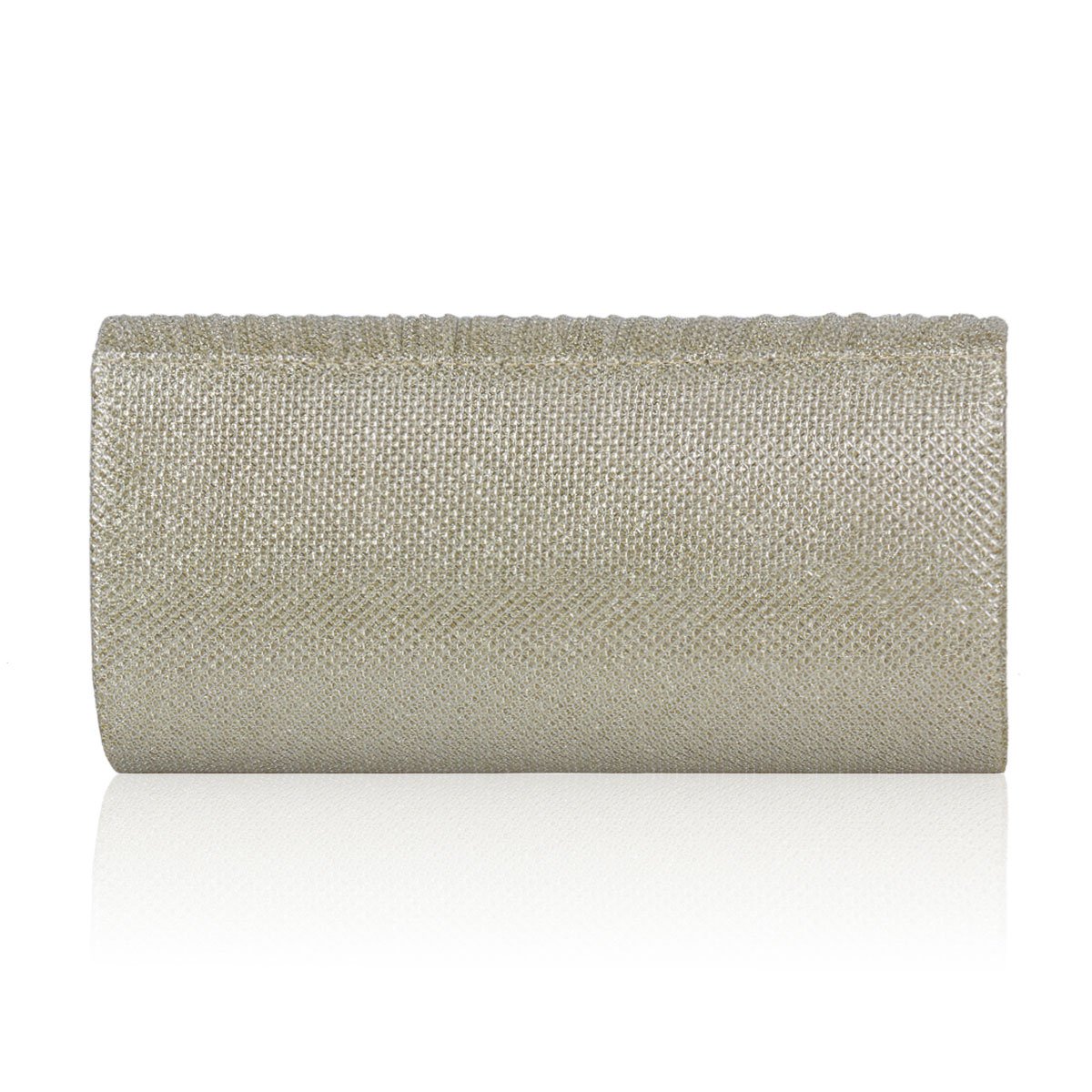 Damara Women Wave Hem Shining Pleated Snao Wedding Clutch,Champagne