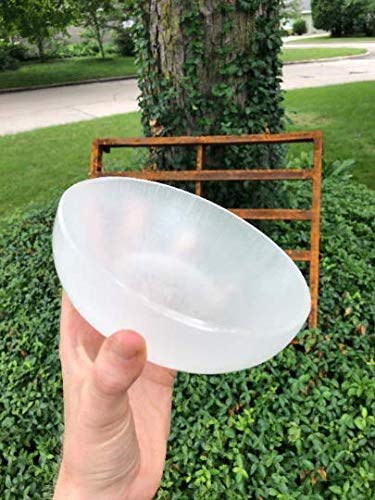 CrystalsAhoy Selenite Bowl, XL 5.5" - 6" Hand made Moroccan Selenite, Reiki Charged Moroccan Selenite XL 6-Inch Charging Station Extra Large Crystal Bowl…