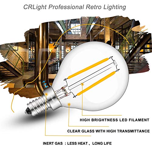 CRLight Candelabra LED Globe Bulb 30W Equivalent Soft White 3000K, 2W Dimmable E12 Base Vintage Edison G16 / G50 Filament Bulb, Chandelier Ceiling Fan Bathroom Vanity Mirror Light Bulbs, Pack of 8