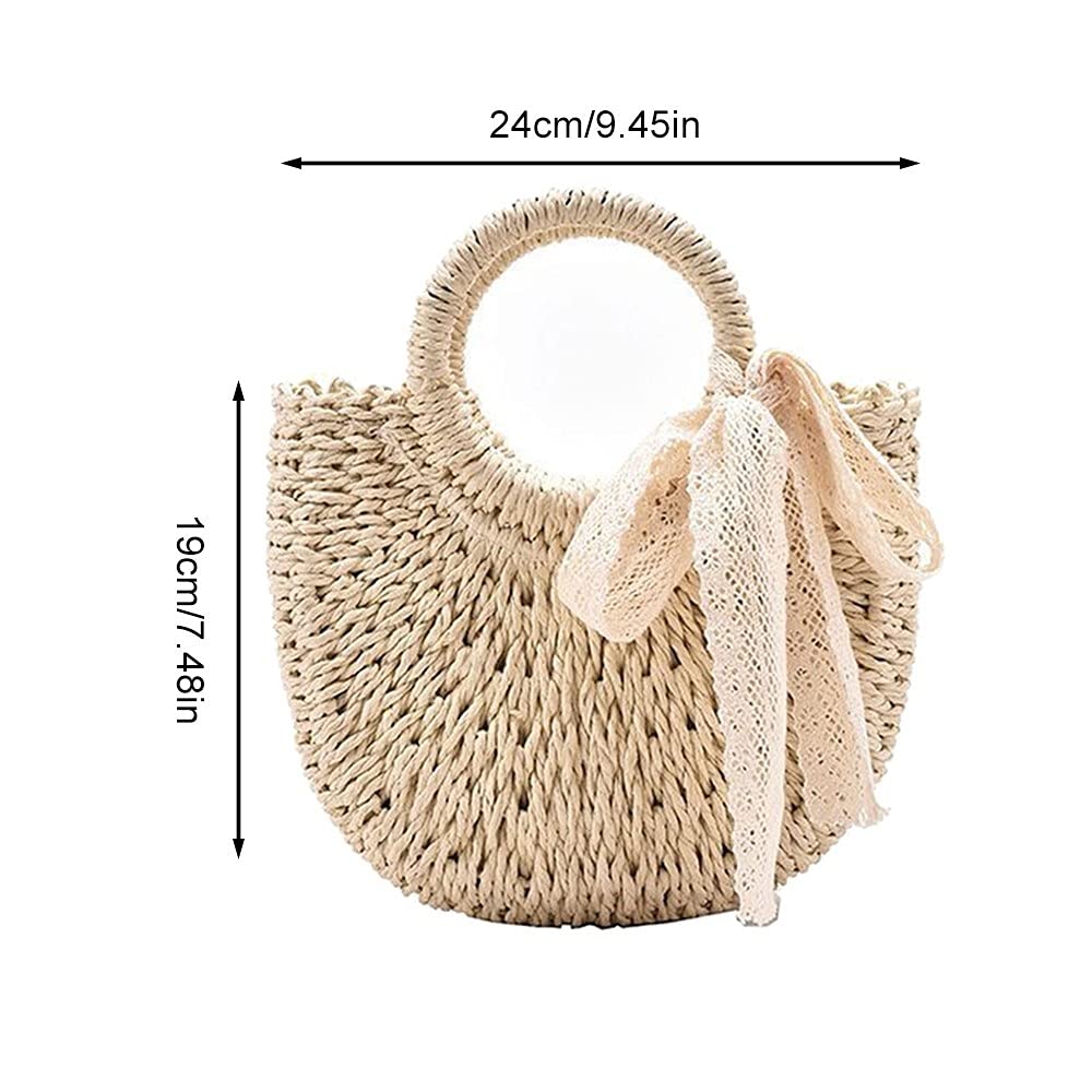 DONGKER Straw Beach Bag,Beach Weave Shoulder handbag with Round Ring Handle for Women Beach Vacation