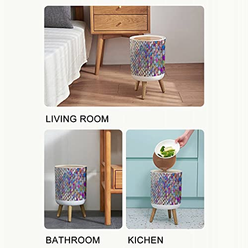 IBPNKFAZ89 Small Trash Can with Lid Round Purple Glass Garbage Bin Wood Waste Bin Press Cover Round Wastebasket for Bathroom Bedroom Kitchen 7L/1.8 Gallon