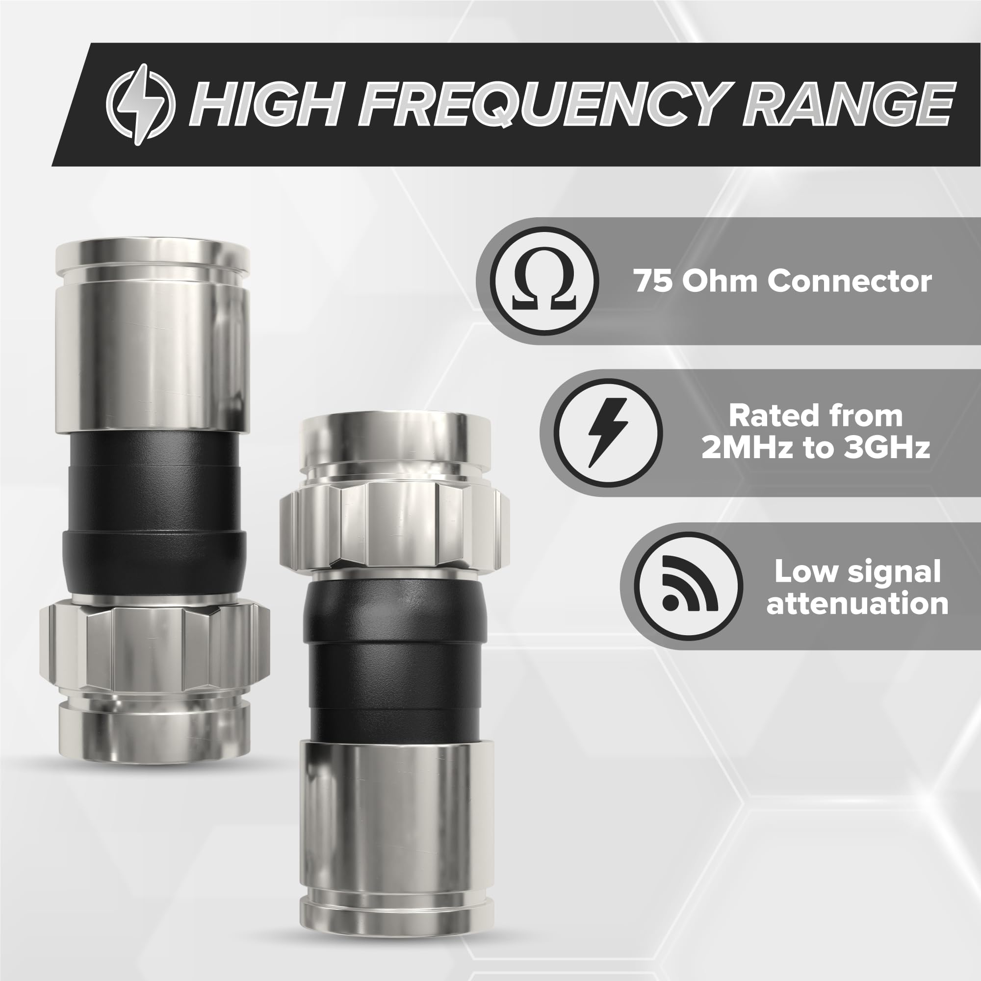 THE CIMPLE CO Coaxial Cable Compression Fitting - 10 Pack Connector - for RG6 Coax Cable - with Weather Seal O Ring and Water Tight Grip