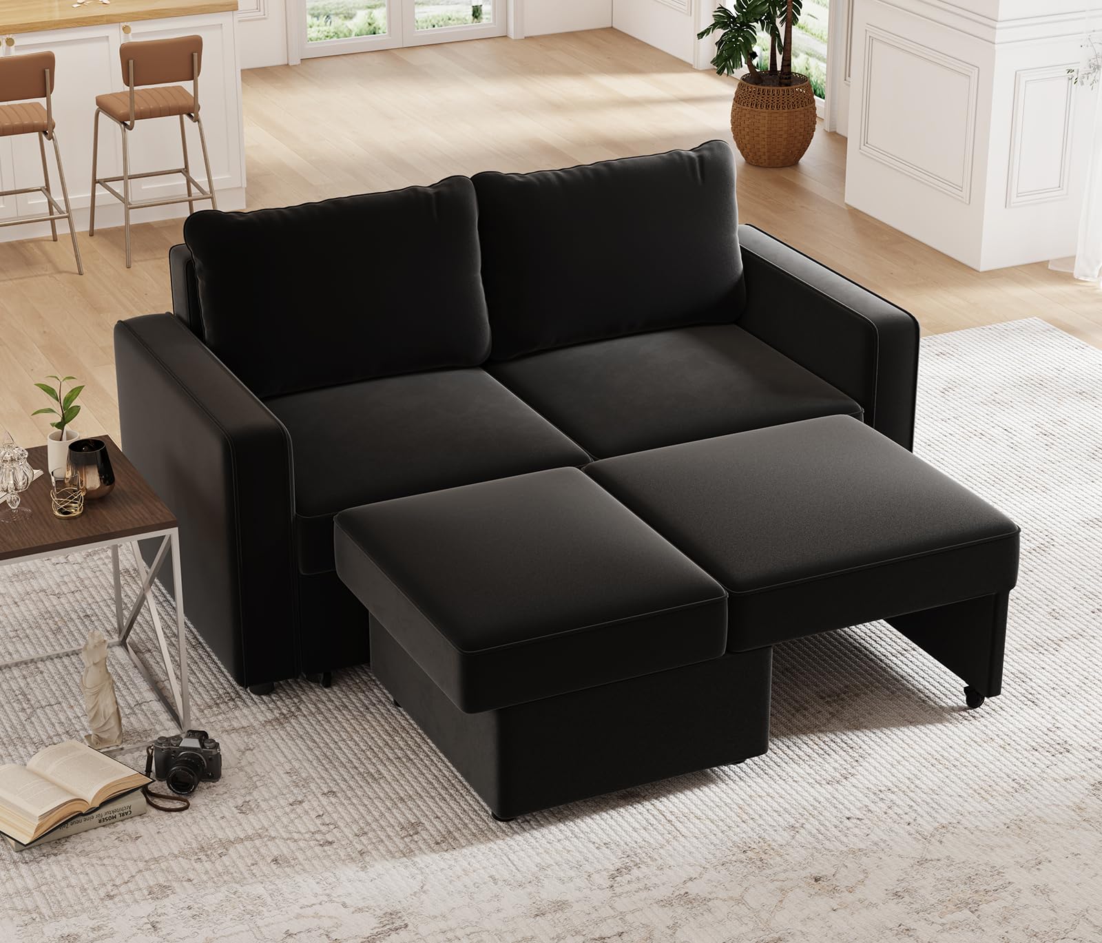 Modular Sectional Sofa, 91 Inch Comfy Sofa, 3 Seater Sofa with Storage Space, Sleeper Sofa, Cloud Couch, Modern Sofa for Living Room, Velvet, Black