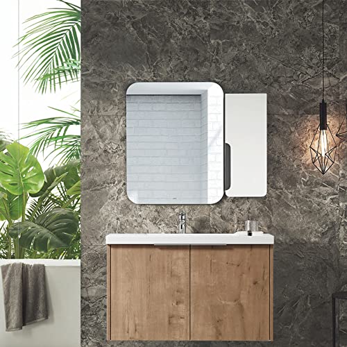 Pvillez Bathroom Vanity with Sink Combo, Floating Vanity Cabinet 30 Inch, Bathroom Vanities, Modern Wall Mounted Concrete Bath Vanity Set with Porcelain Top Storage Cabinet (Imitative Oak 2)