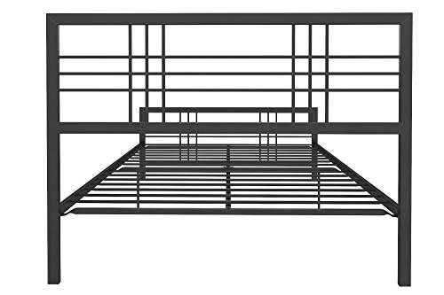 DHP Arcadia Black Metal Platform Bed with Modern Industrial Style Headboard and Footboard, Adjustable Base Height for Underbed Storage, No Box Spring Needed, Queen