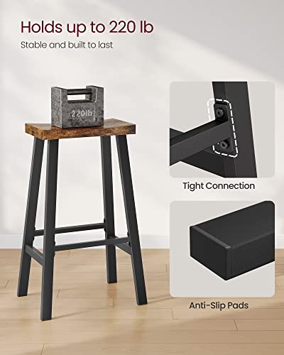 VASAGLE Bar Stools Set of 2, Counter Height Stools, Bar Chairs with Footrest, 29.1 Inches Tall Kitchen Breakfast Stools, Industrial, Living Room Party Room, Rustic Brown ULBC094B01