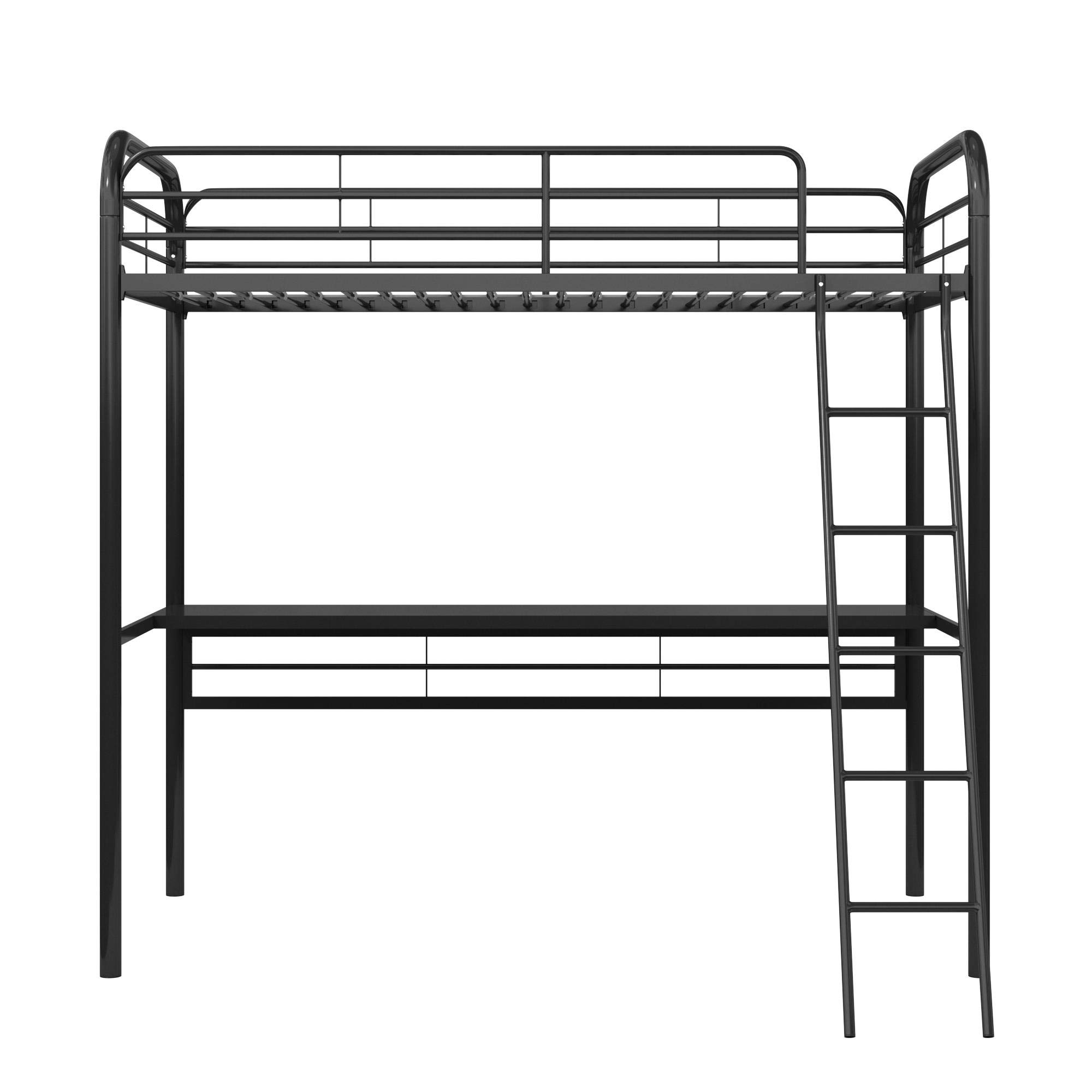 DHP Bed, Twin Size Frame, Metal/Black Desk Loft,