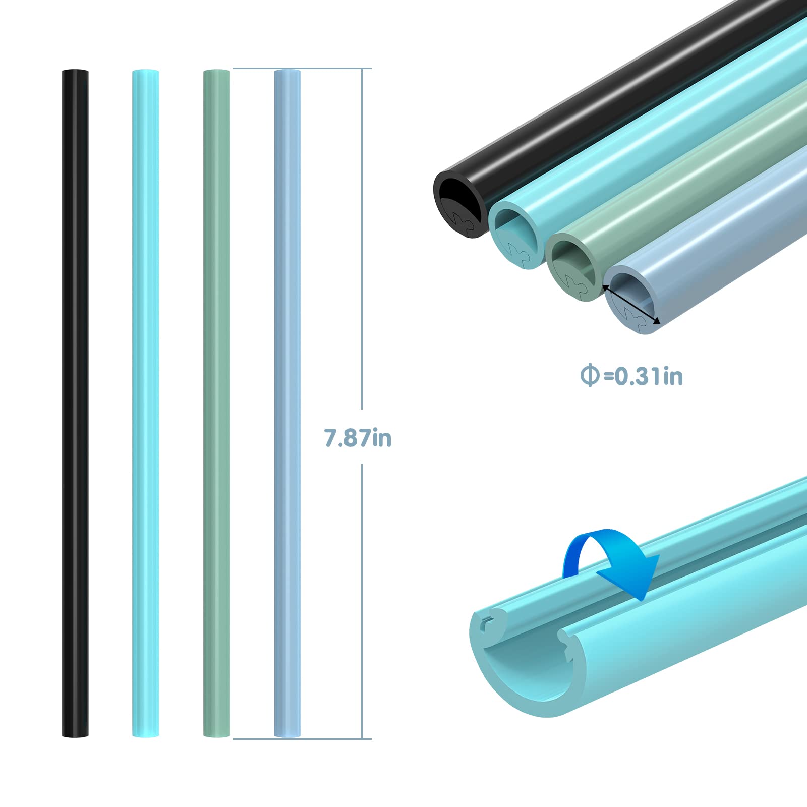 HAPPY CREATE 8 Pcs Reusable Silicone Premium Softy Drinking Straws in Snap Straw-Openable Design Hot and Cold Compatible(4 colors)