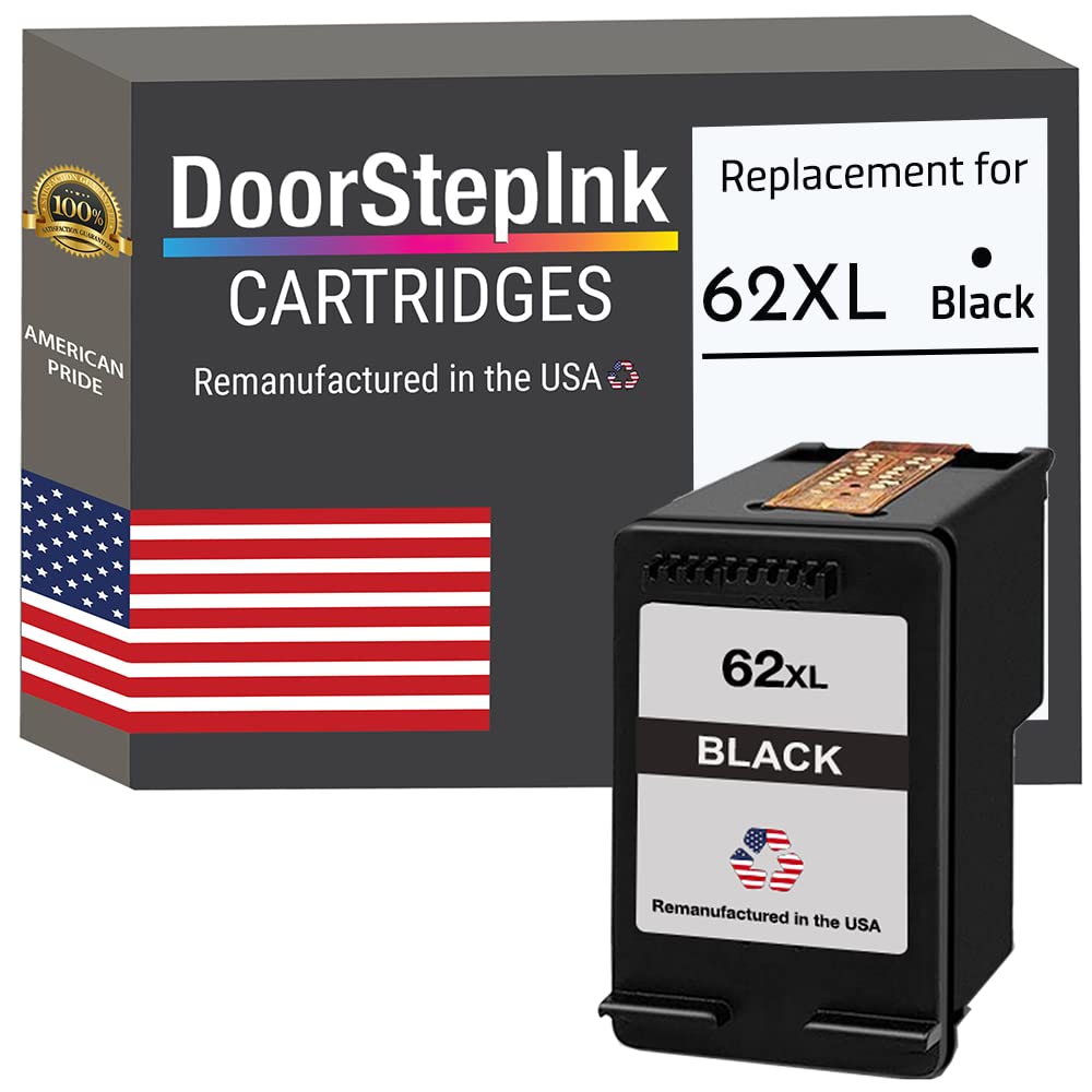 DoorStepInk Remanufactured in The USA Ink Cartridge Replacements for HP 62XL 62 XL 1 Black C2P05 for HP Envy 5540 5541 5542 5646 7640 800 OfficeJet 200 250 5740 8045 5745