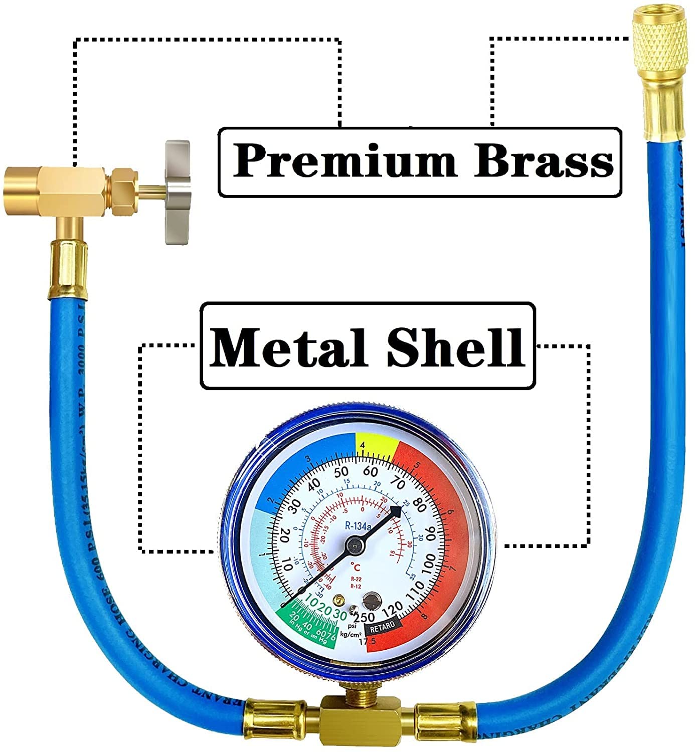 FANOVO R134A Refrigerator Freon Recharge Hose Kit, R134A AC Refrigerant Charging Hose Gauge, Bullet Piercing Valve Hose Refrigerant Can Tap, R134a Self-Sealing Adapter for Home AC Refrigerant System
