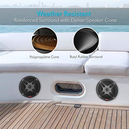 Pyle 6.5 Inch Bluetooth Marine Speakers - 2-way IP-X4 Waterproof and Weather Resistant Outdoor Audio Dual Stereo Sound System with 600 Watt Power and Low Profile Design - 1 Pair - PLMRBT65B (Black)