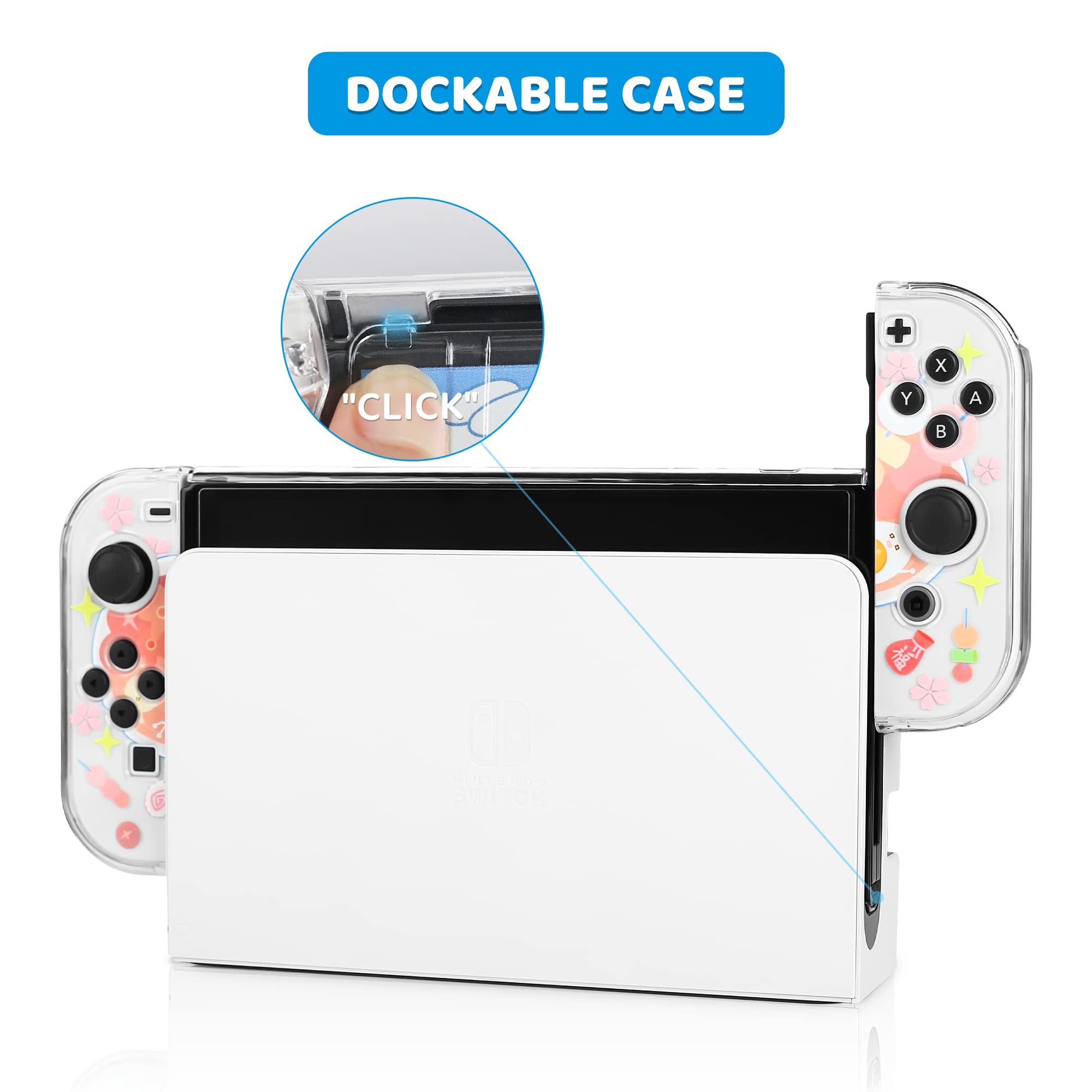 FANPL Case for Nintendo Switch OLED, Cover Case with Cute Cuisine Pattern Compatible with Switch OLED Console & Joycon, Hard PC Flip Shell with Ergonomics Grip Case, Kawaii Dockable Case for Girls