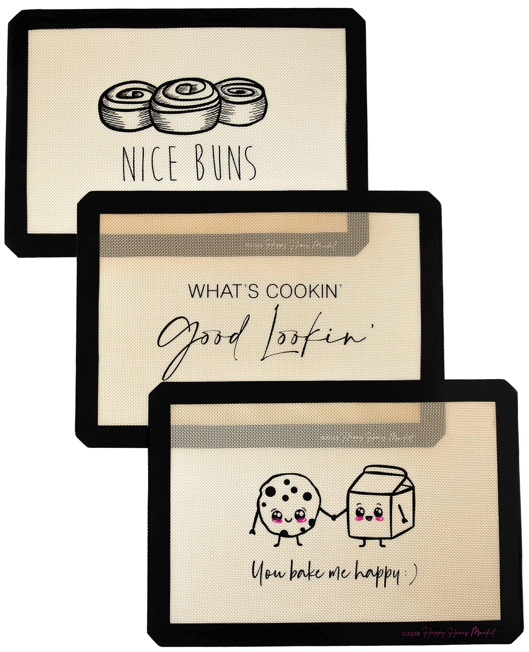 Happy Homes Market, Silicone Baking Mat, Non-Stick, Professional Grade Quality Baking Mat, Food Safe, BPA Free, Reusable, Eco-Friendly, Luxury Baking Sheet Liner- Set of 3 Standard Half Sheet Sizes