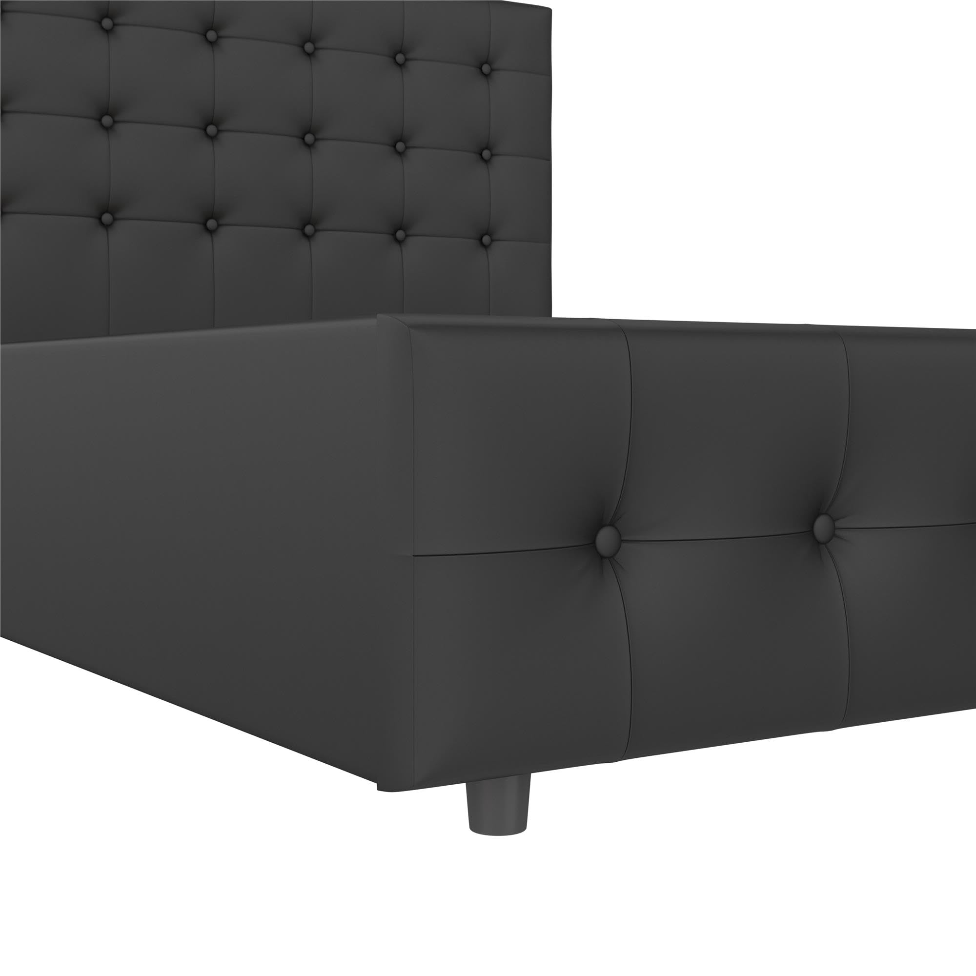 DHP Cambridge Gas Lift Upholstered Platform Bed with Storage Compartment and Button Tufted Headboard and Footboard, No Box Spring Needed, Queen, Black Faux Leather
