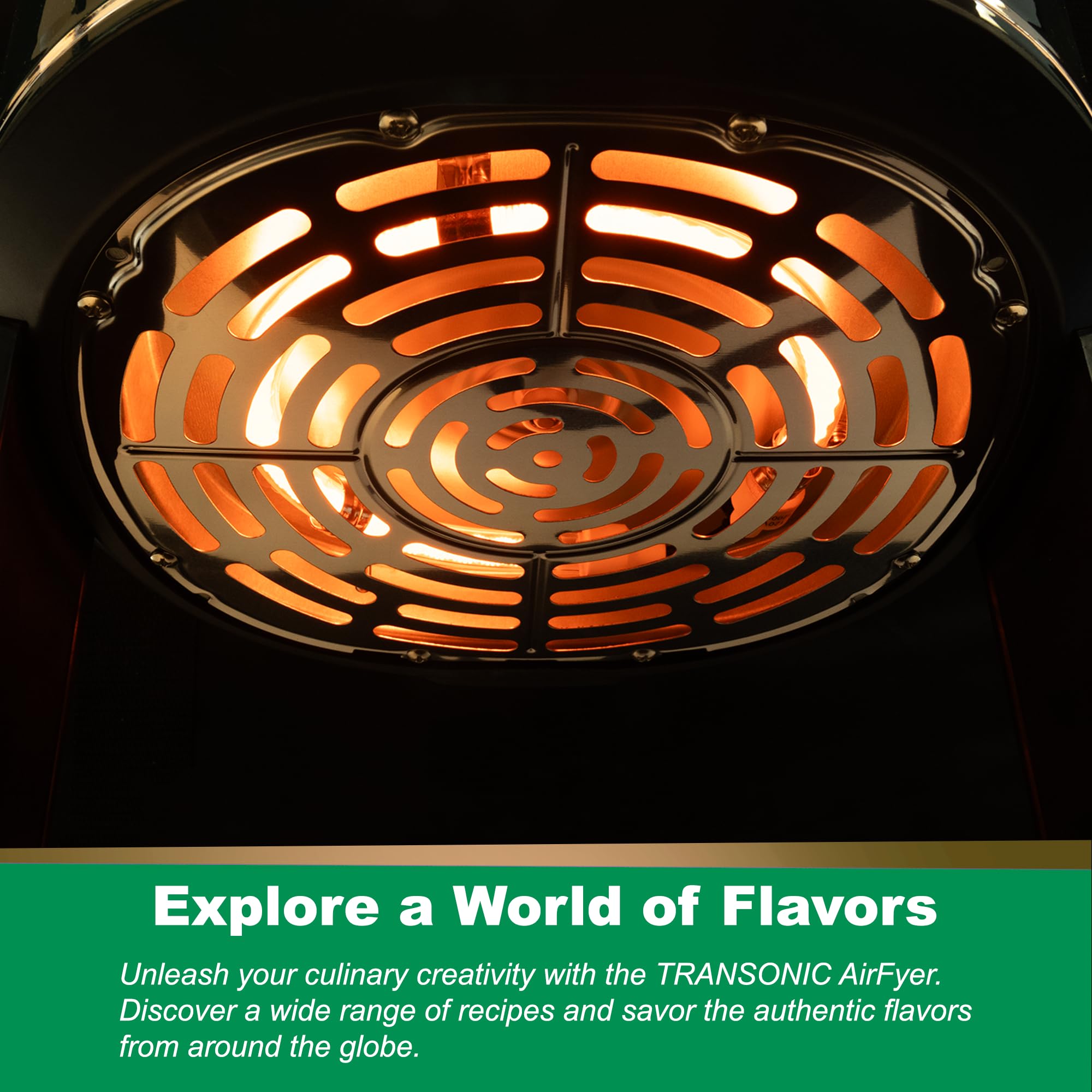 Transonic Glass Basket Air Fryer Oven, 4 Quart Non Toxic Non Stick Easy Cleaning Borosilicate Glass Basket, 8 Cooking Presets, Touch Digital Controls