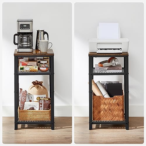 VASAGLE Tall Side Table, Telephone Table, End Table with 2 Mesh Shelves, for Living Room, Bedroom, Home Office, 11.8 x 15.7 x 29.5 Inches, Rustic Brown and Black ULET75BXV1