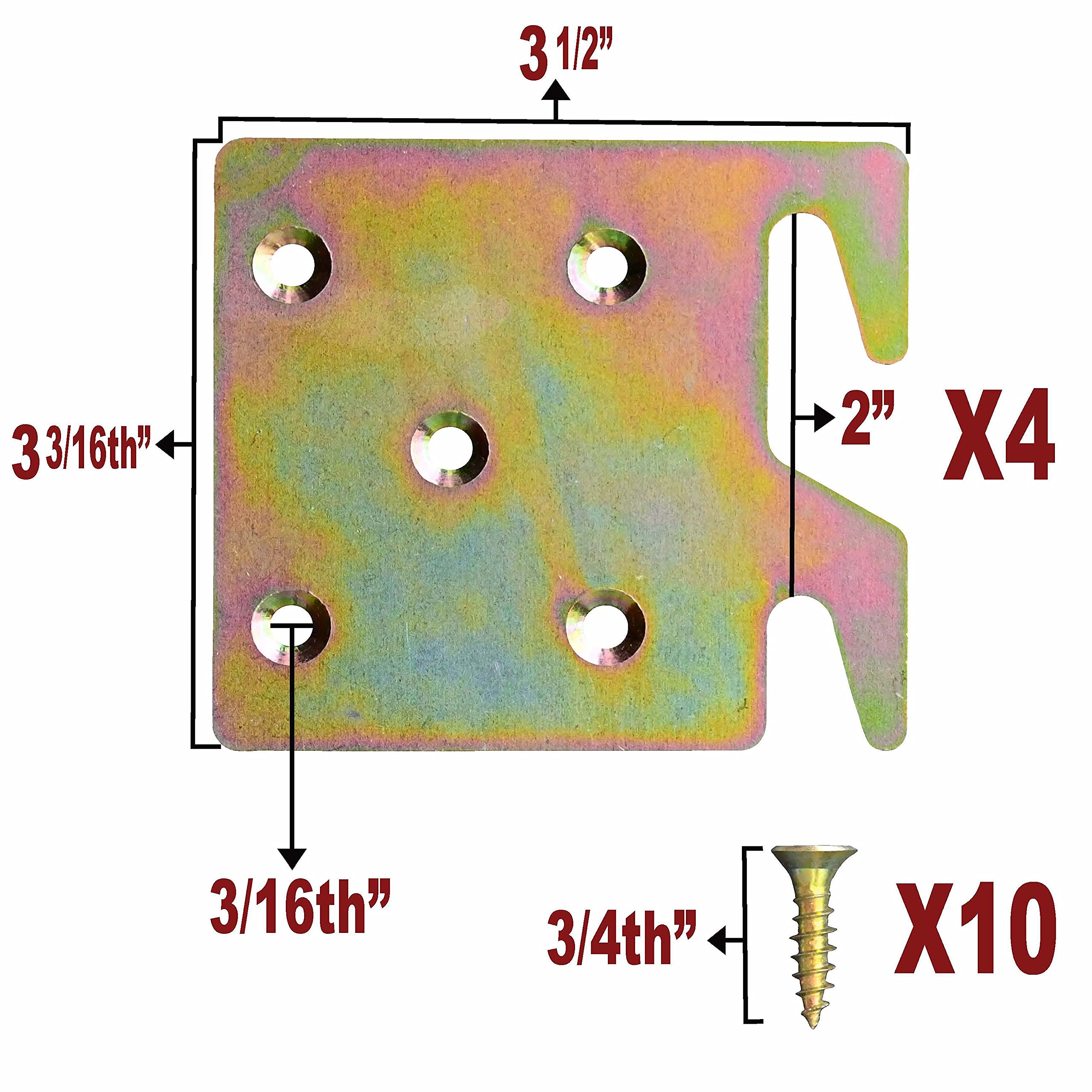 First Choice Products Heavy 5 Hole Wood Frame Bed Hook Plates β Pack of 4 Brackets, Gold